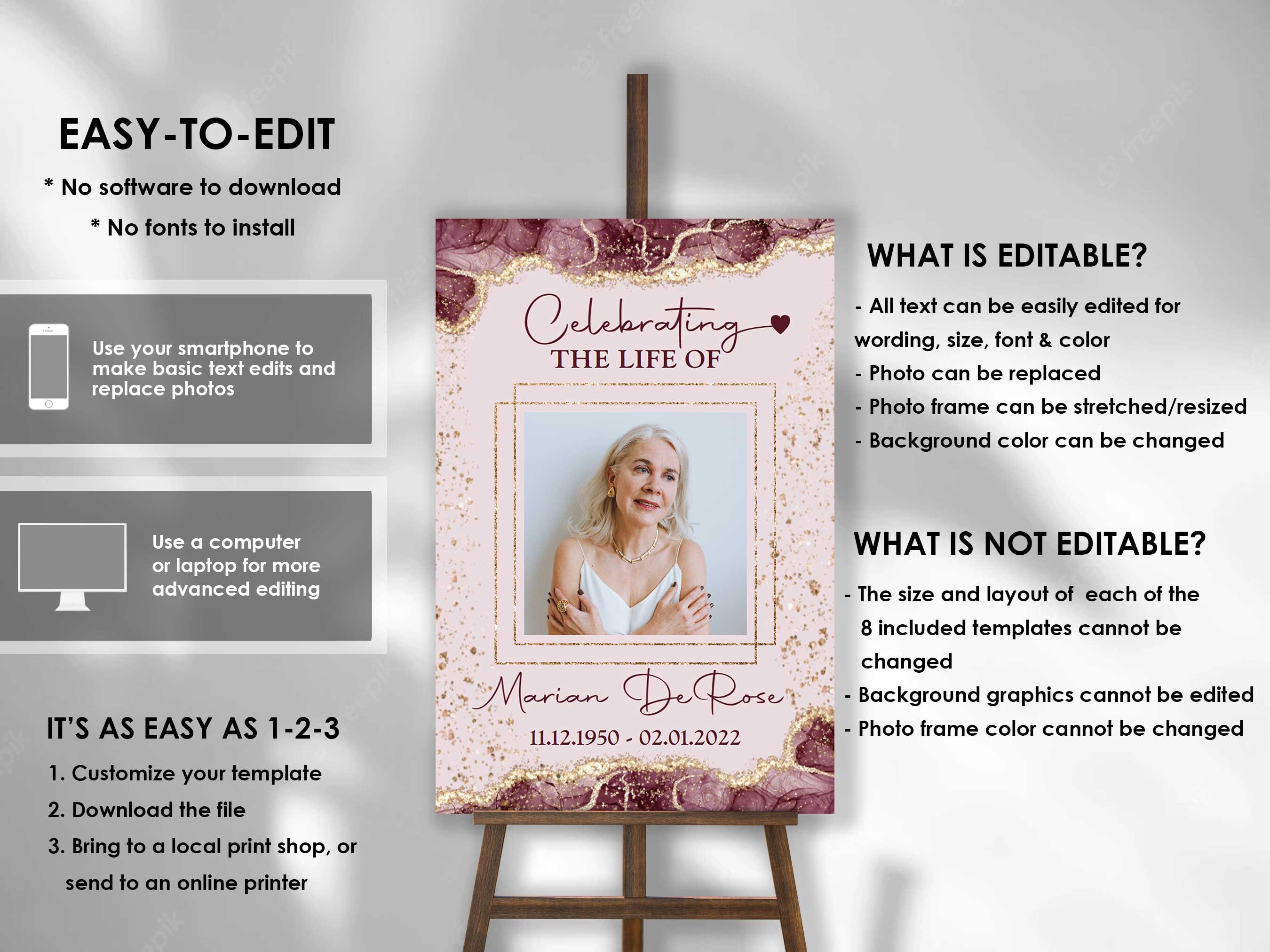 DIY EDITABLE Funeral Poster | Minimalist Celebration of Life Poster ...