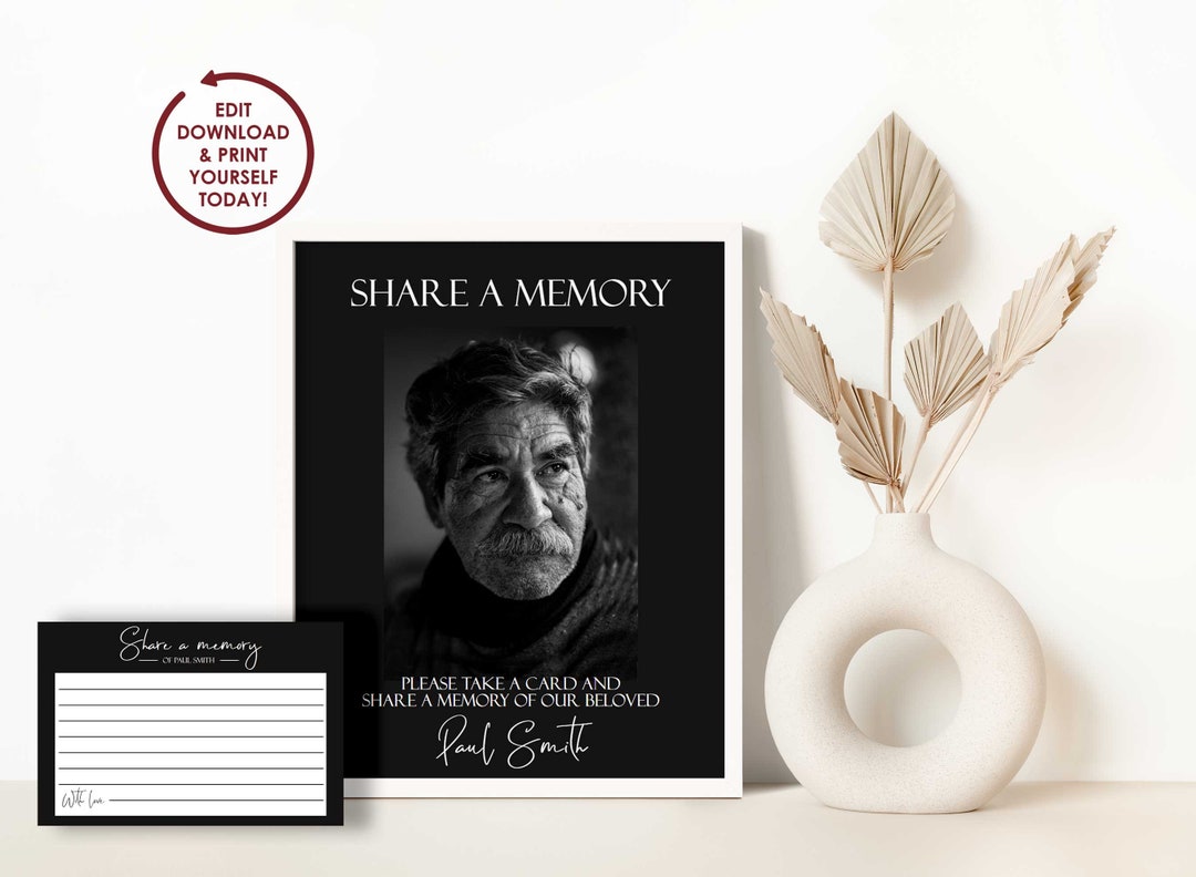DIY EDITABLE Share a Memory Funeral Sign & Cards Minimalist Funeral ...