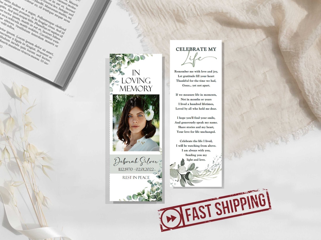 PRINTED Funeral Bookmarks for Celebration of Life Personalized ...
