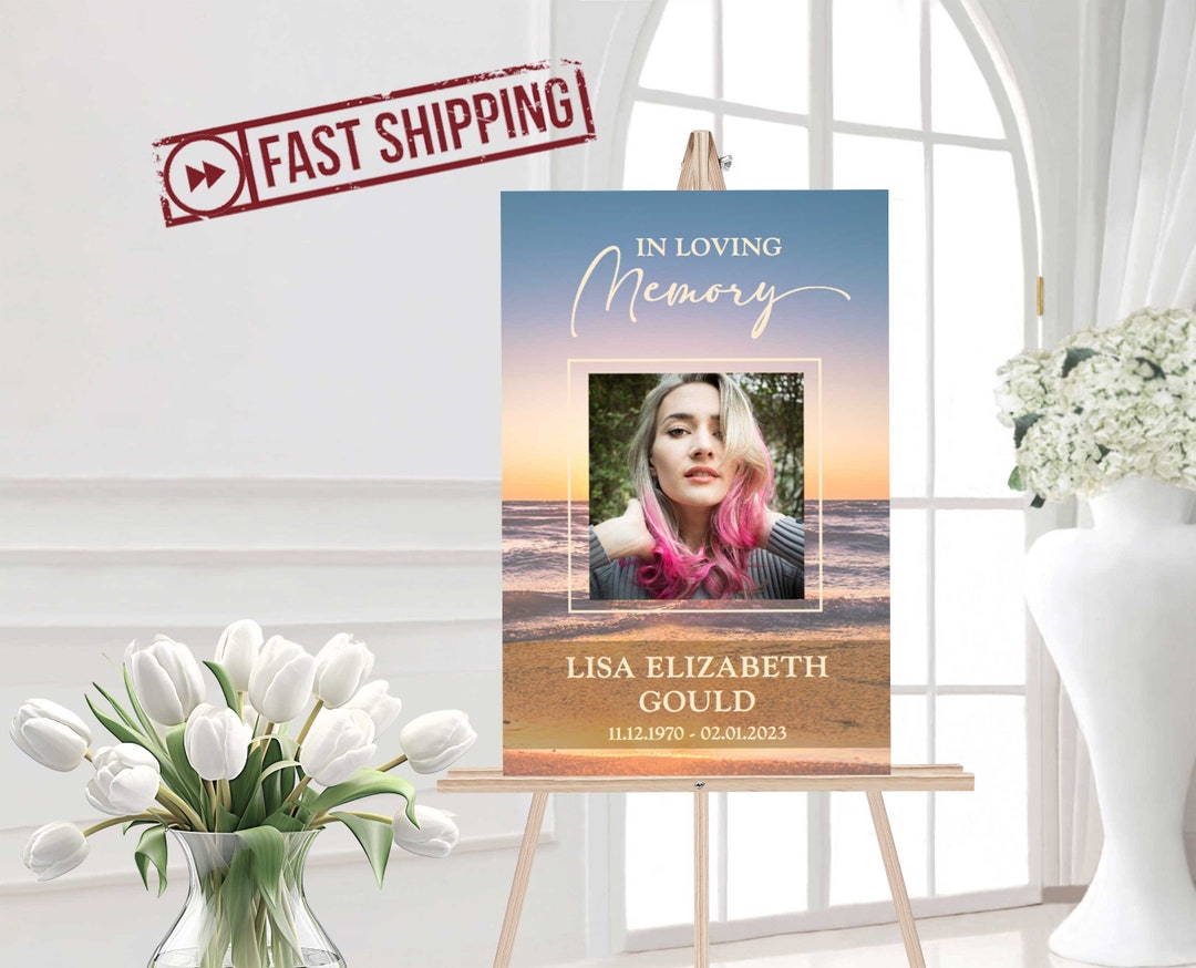 PRINTED Large Funeral Poster | Beach Sunset Custom Celebration of Life ...