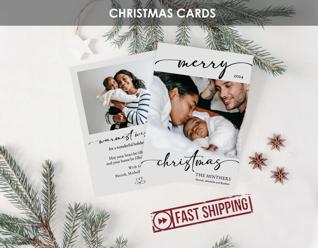 PRINTED Personalized Christmas Cards Boxed | Photo Collage Holiday ...