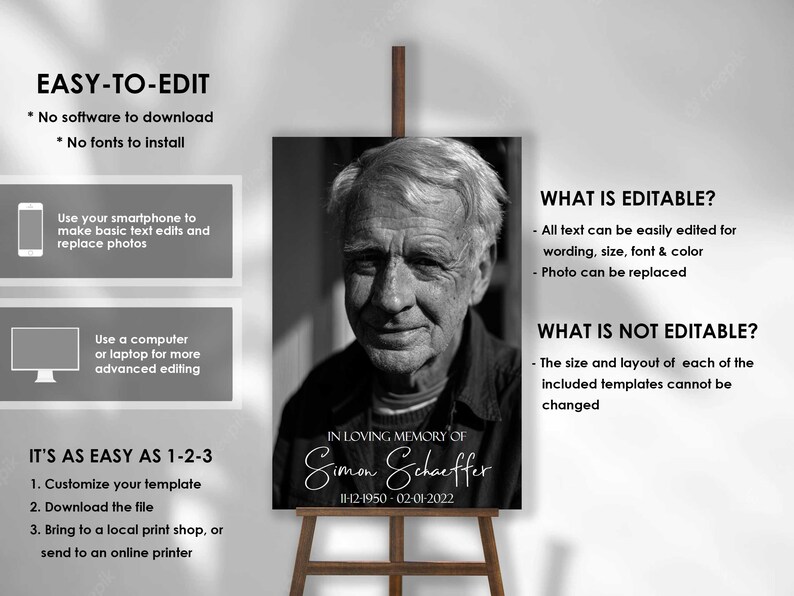 DIY EDITABLE Funeral Poster Board Template Simple Memorial - Etsy