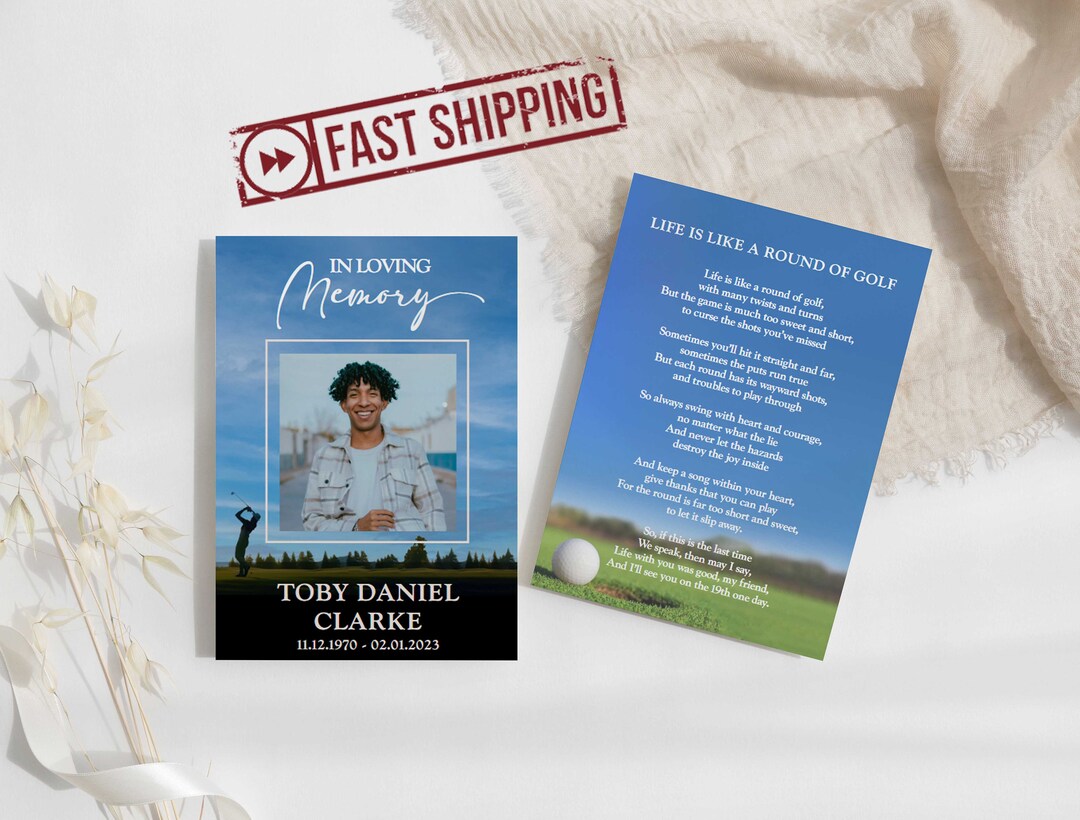PRINTED Memorial Cards for Golfer Custom Golf Themed Funeral Prayer ...