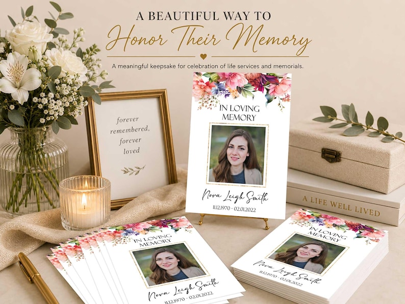 PRINTED Colorful Floral Memorial Cards | Funeral Prayer Cards Bright ...