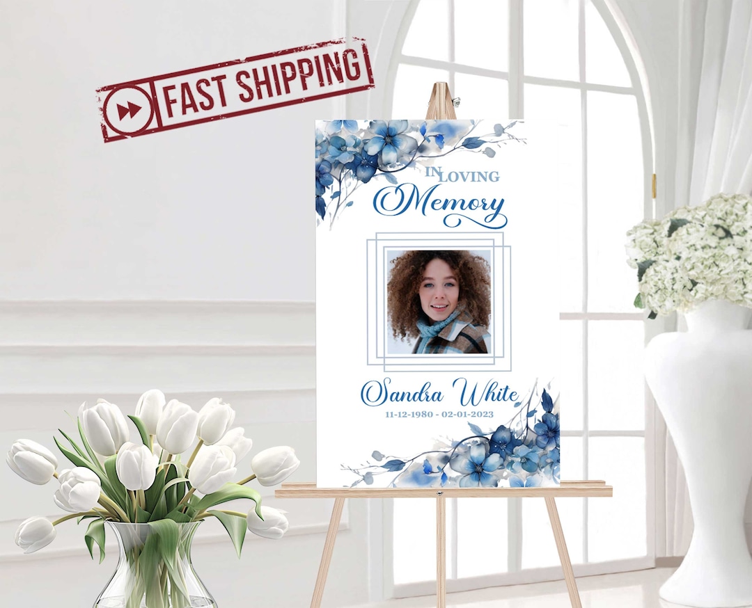 PRINTED Light Blue Floral Funeral Poster | Large Personalized Memorial ...