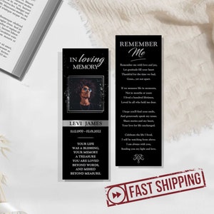 PRINTED Funeral Bookmark Modern Black Personalized Memorial Bookmarks ...