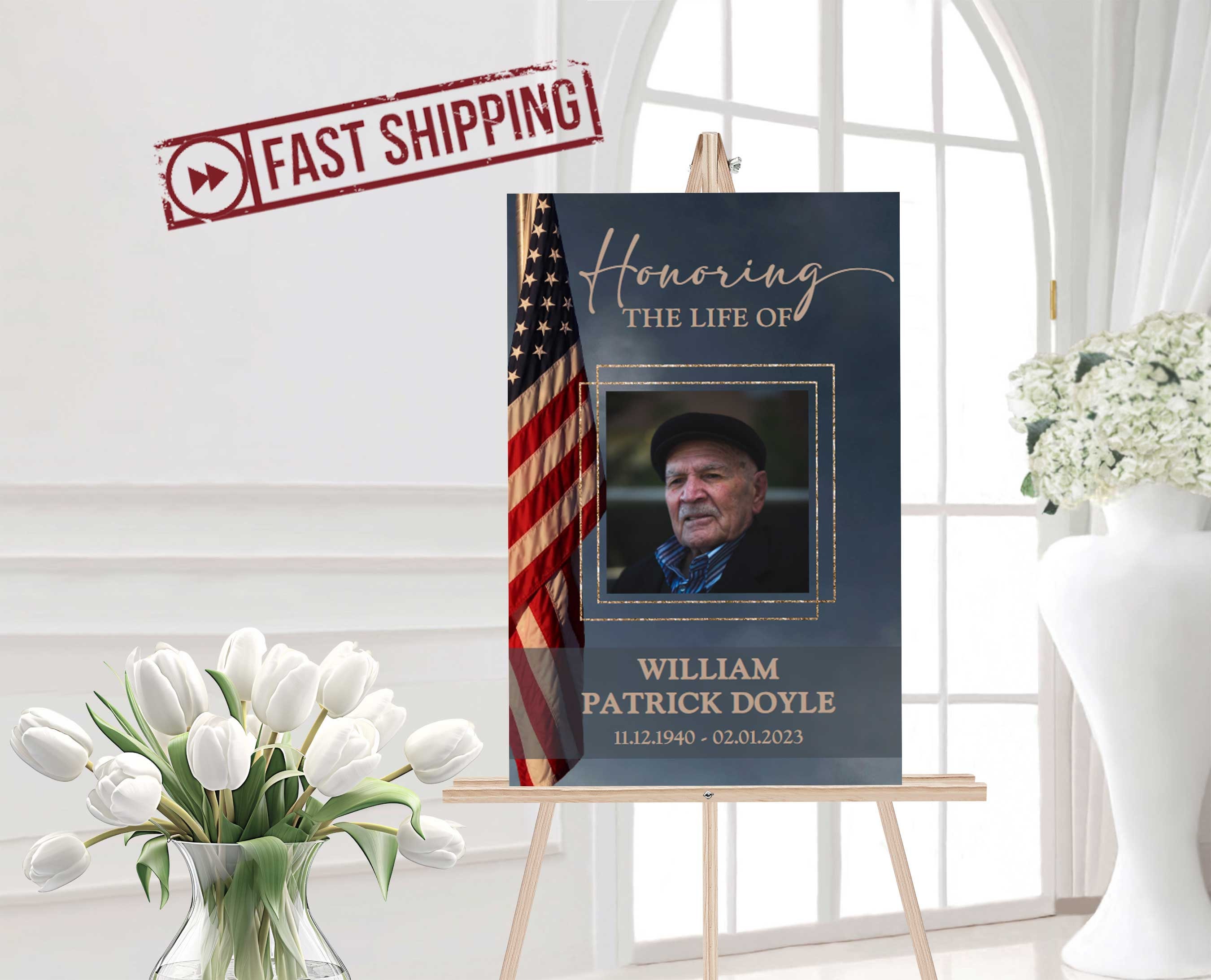 PRINTED Large American Flag Funeral Poster for Veteran | Memorial ...