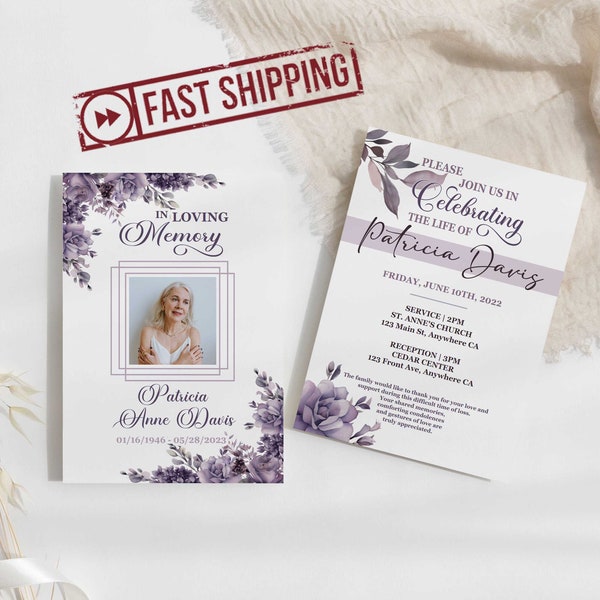 Purple Funeral Invitations - Etsy