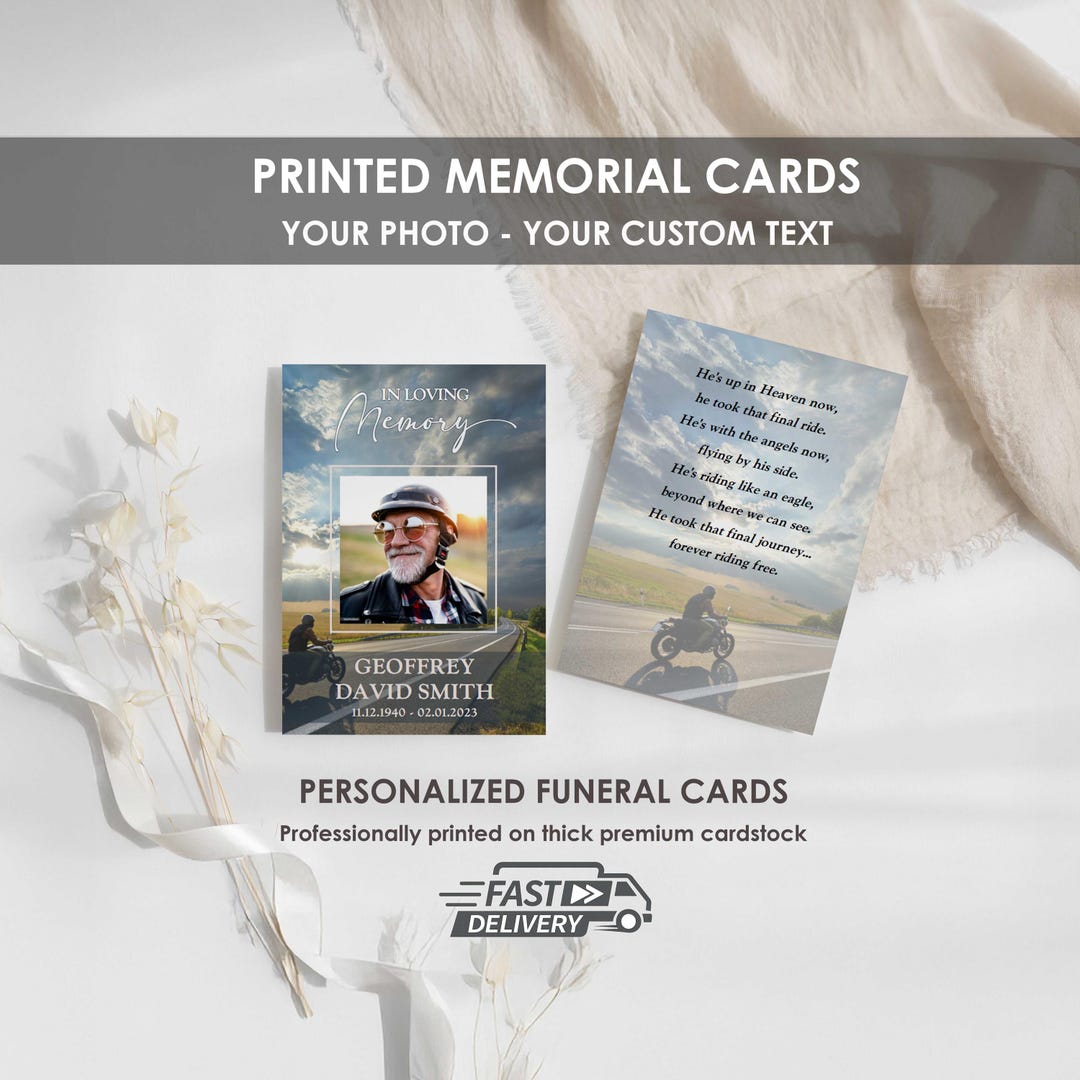 PRINTED Motorcycle Memorial Cards for Biker| Custom Motorbike Prayer ...