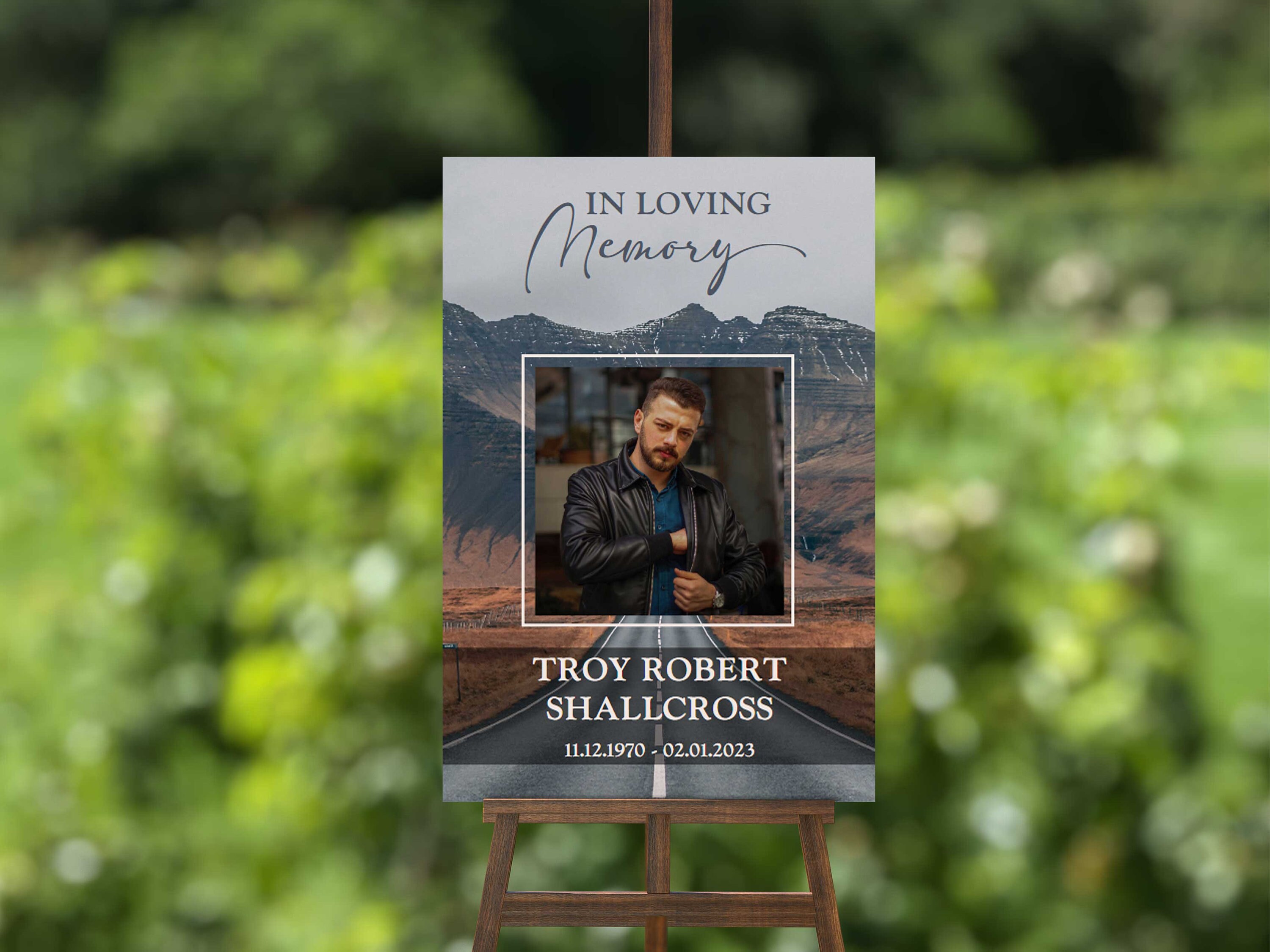 DIY EDITABLE Mountain Landscape Funeral Poster Board for Biker Trucker ...