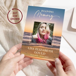 DIY EDITABLE Beach Sunset Memorial Card Template Ocean Themed Funeral ...