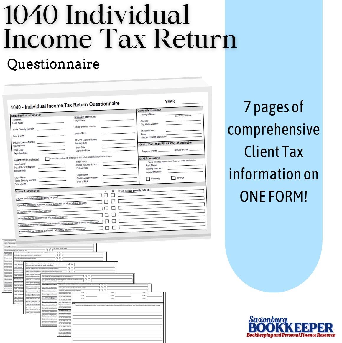 1040 Tax Questionnaire - Etsy