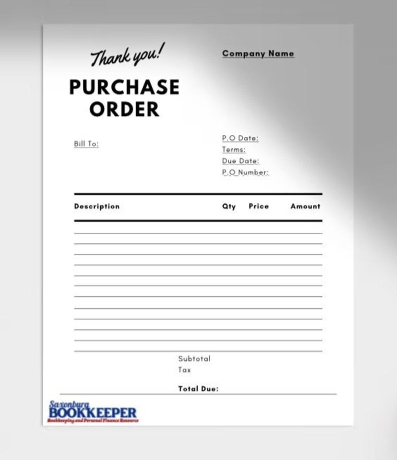Blank Purchase Order - Etsy