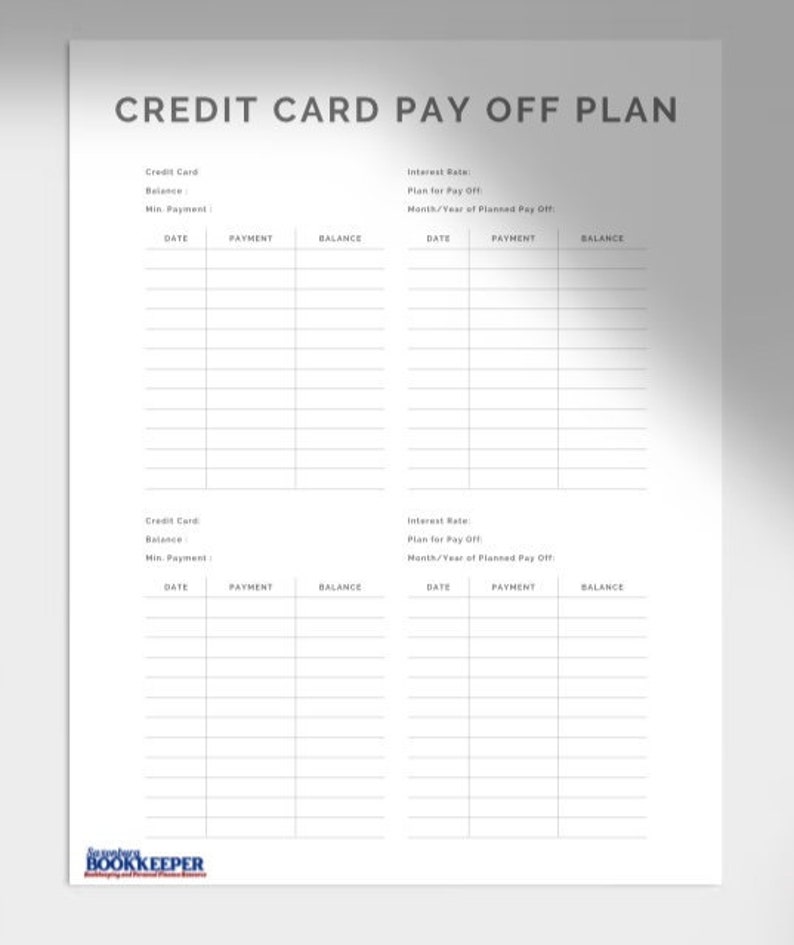 Credit Card Pay off Plan - Etsy