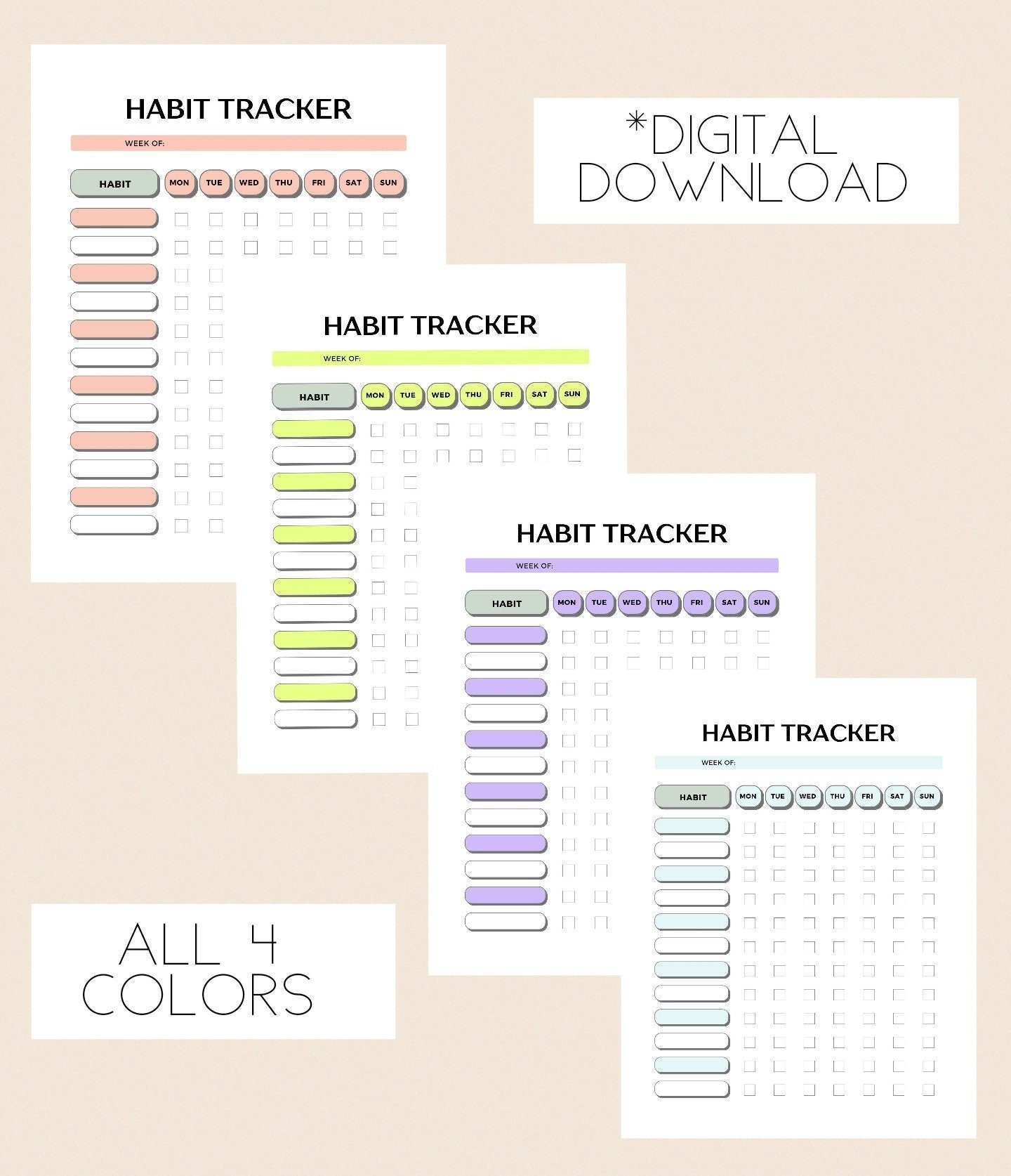Weekly Habit Tracker I Minimal Habit Tracker I Colorful Habit Tracker I ...