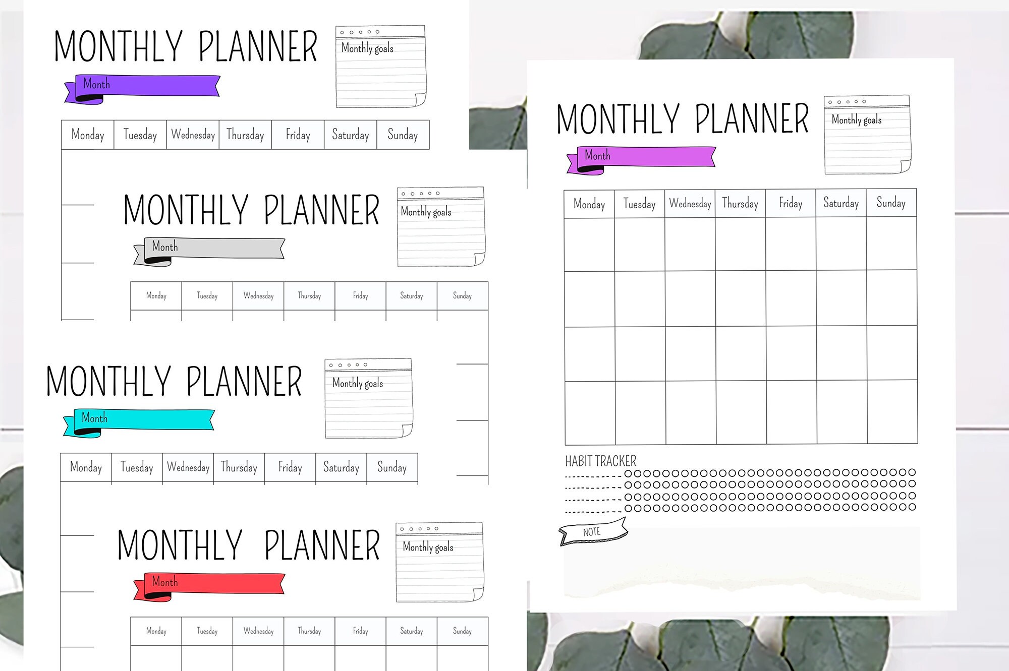 Monthly Planner With Habit Tracker I Calendar I Monthly Calendar I ...
