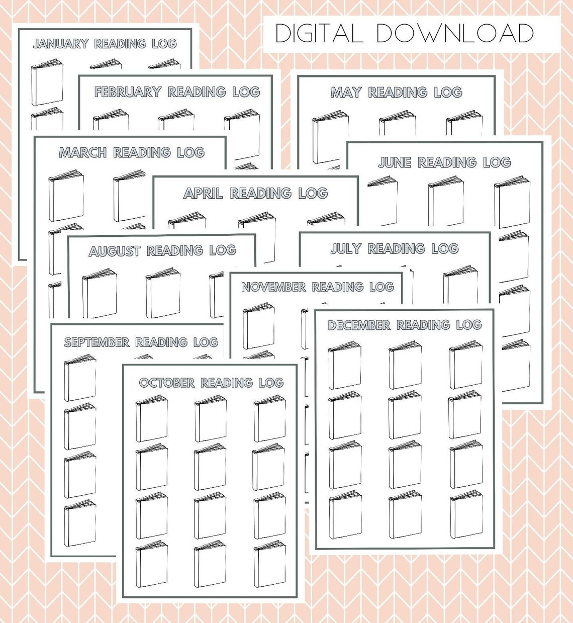 12 Month Reading Log L Reading Log L Book Logs L Monthly Book Log - Etsy