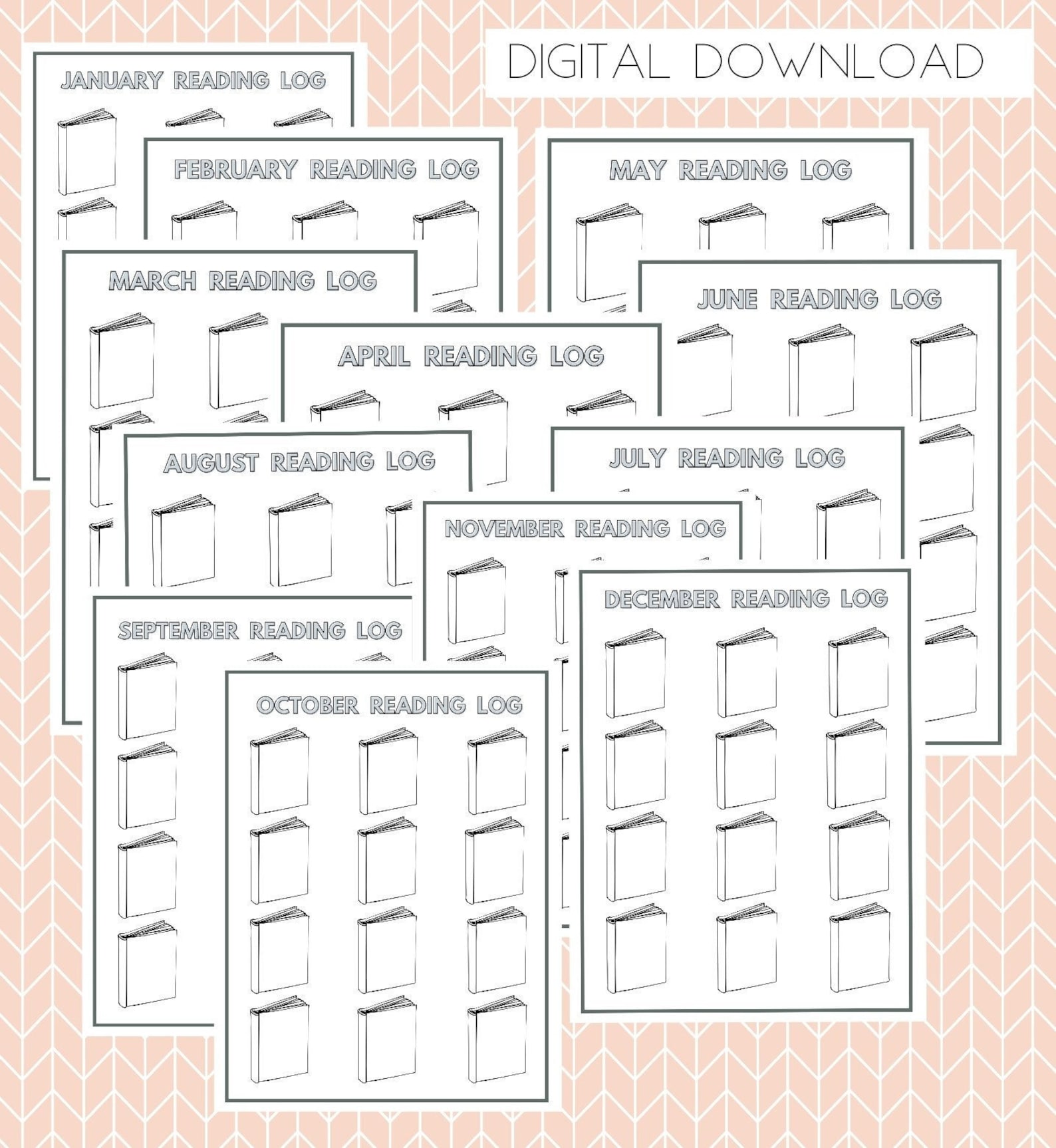 12 Month Reading Log L Reading Log L Book Logs L Monthly Book Log - Etsy