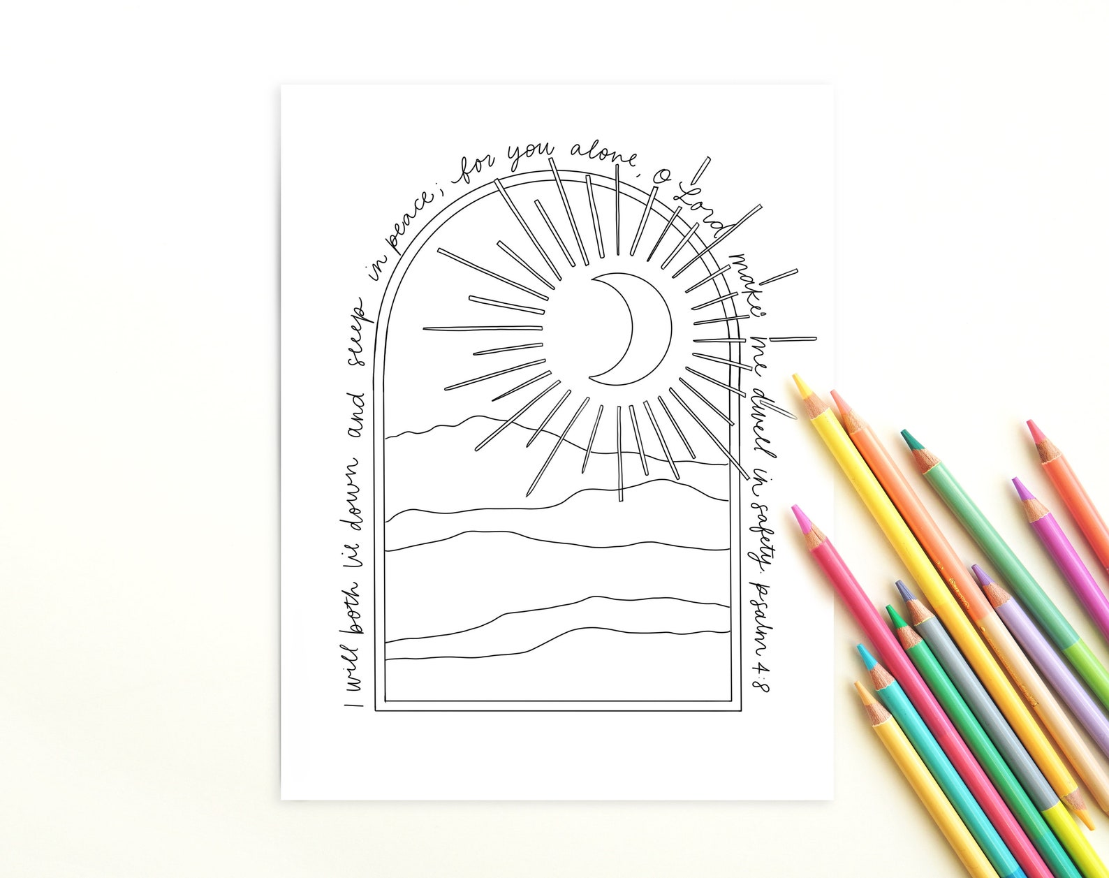 Psalm 4:8 Coloring Page | DIGITAL DOWNLOAD | Christian Coloring Sheet ...