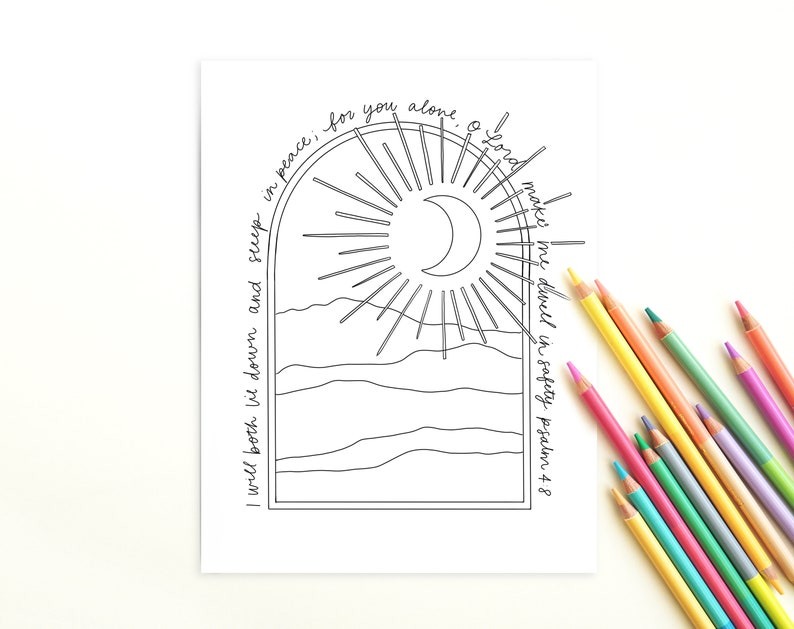 Psalm 4:8 Coloring Page | DIGITAL DOWNLOAD | Christian Coloring Sheet ...