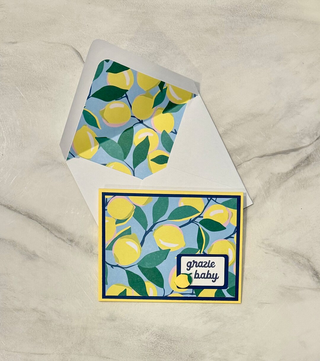 Handmade Thank You Cards Grazie Baby Italian Mediterranean Style Lemons ...