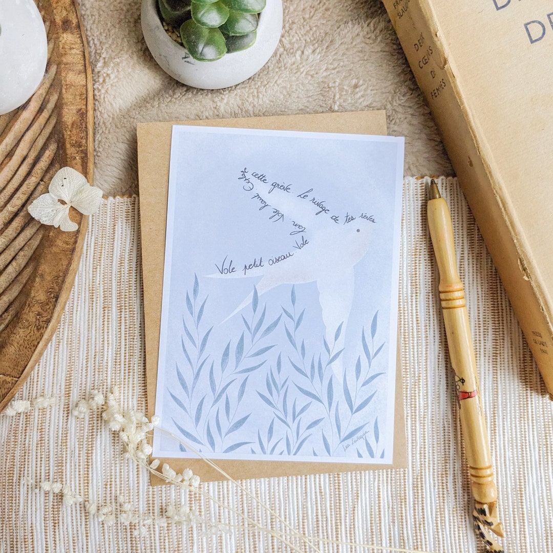 Bird Postcard Child Poster Calligram Poem Postcard and Its Envelope ...