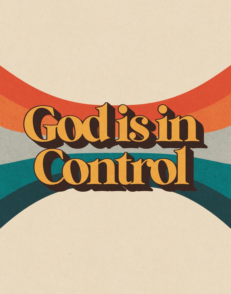 God is in Control Retro Art Print, 70s Christian Poster (digital ...