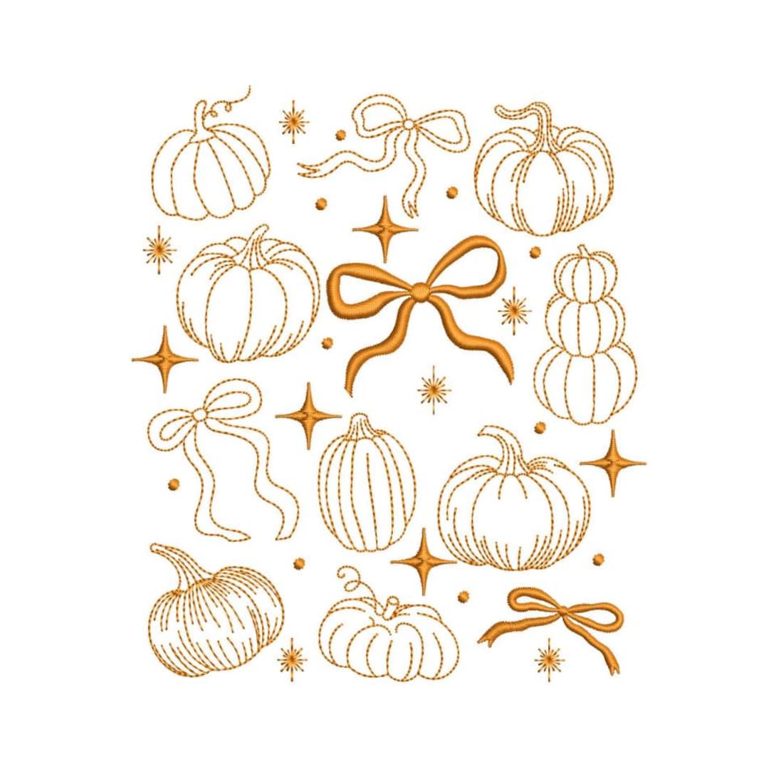 Pumpkin Season Coquette Bow Embroidery Design, Fall Embroidery File, 3 ...