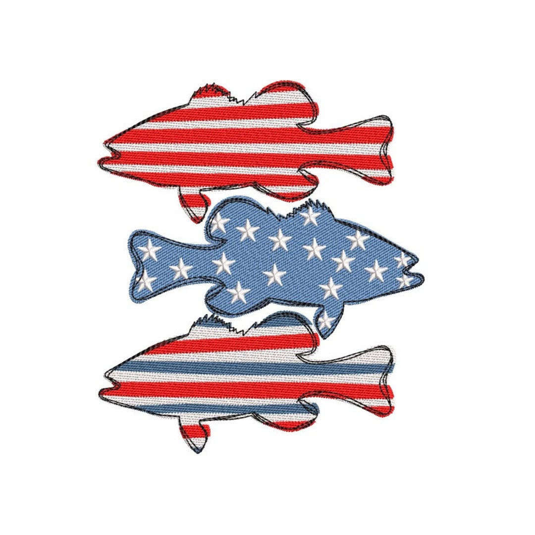 American Flag, Fish, 4th July, Patriotic, Independence Day Embroidery ...