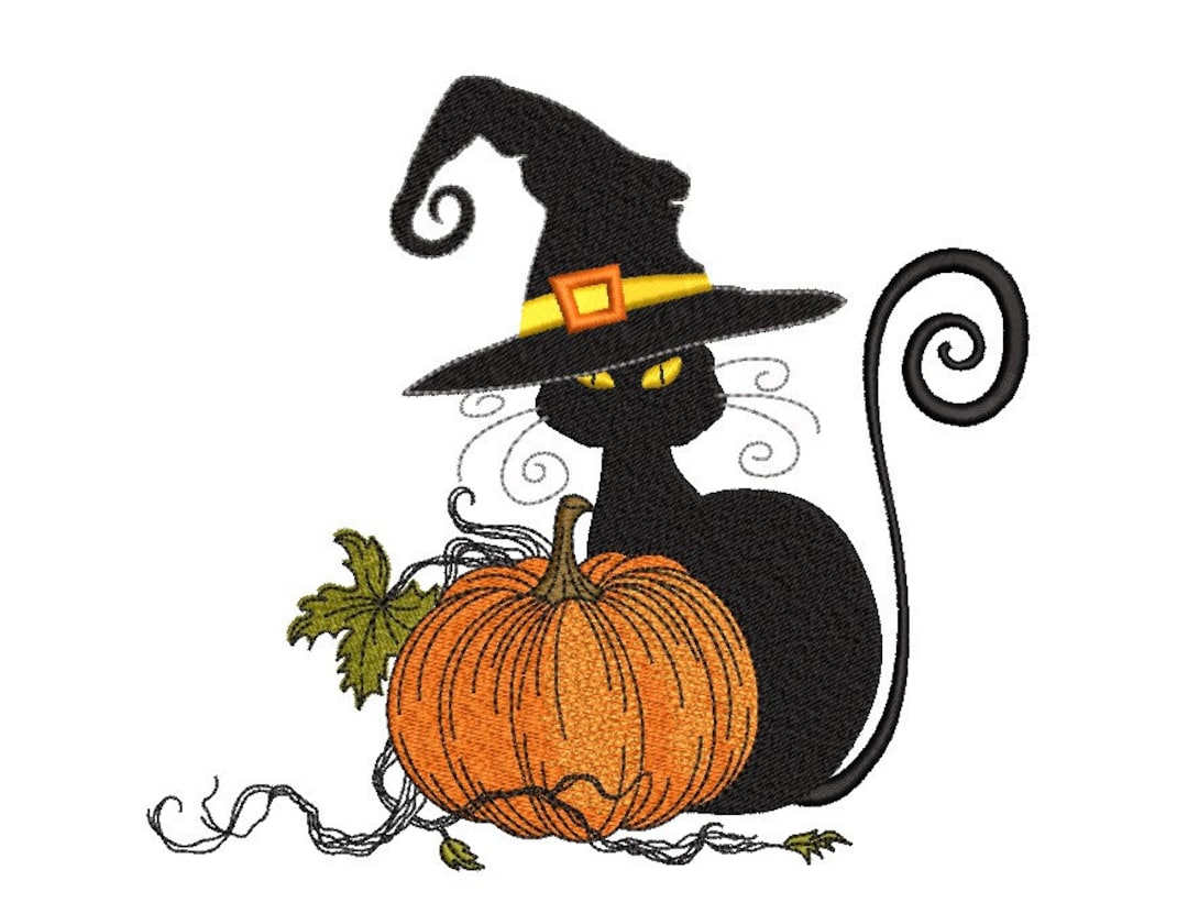 Halloween Cat Embroidery Design, 5 Sizes, Instant Download - Etsy