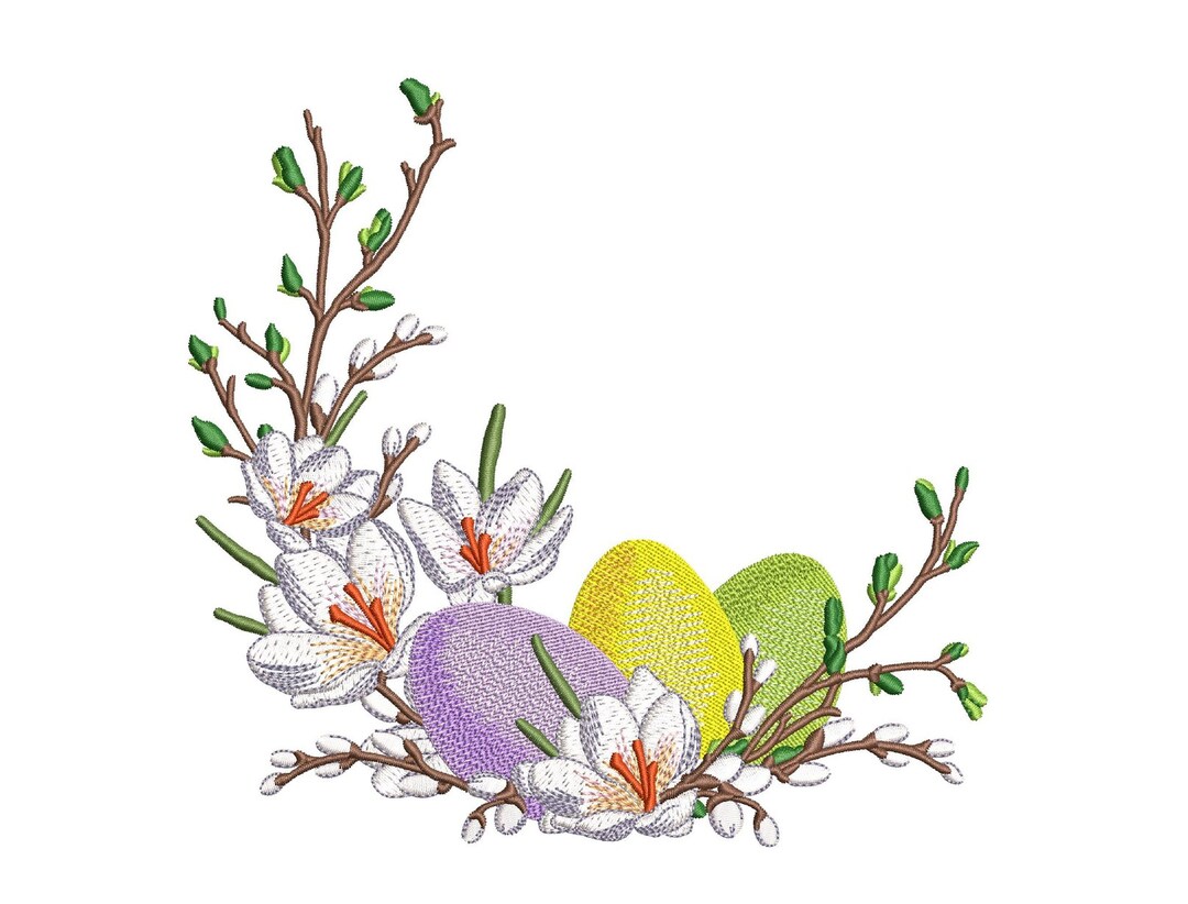 Easter Frame With Flowers and Eggs Embroidery Design, 3 Sizes, Instant ...