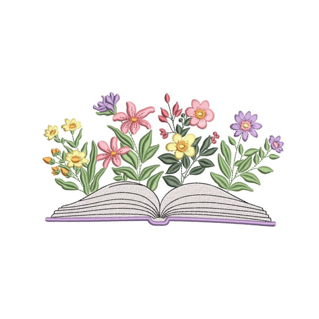 Floral Book Embroidery Design, 3 Sizes, Instant Download - Etsy