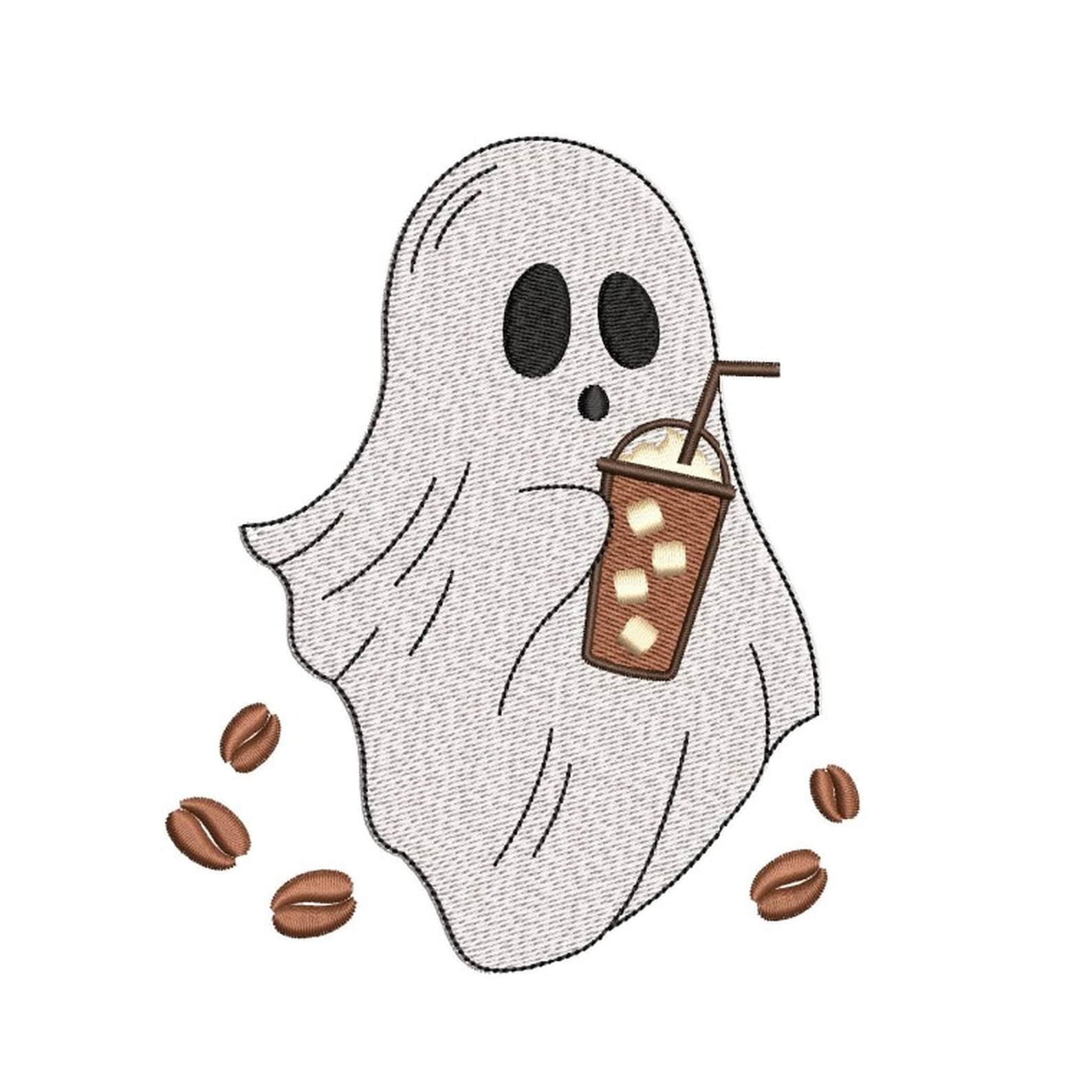 Ghost With Iced Coffee Embroidery Design, Halloween Embroidery File ...