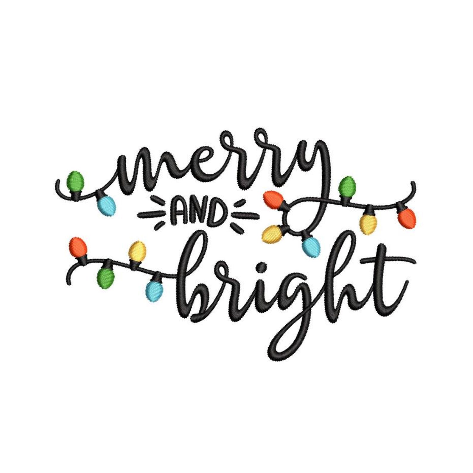 Merry and Bright Embroidery Design, Merry Christmas Machine Embroidery ...