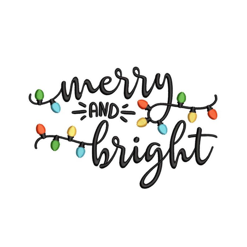 Merry and Bright Embroidery Design, Merry Christmas Machine Embroidery ...