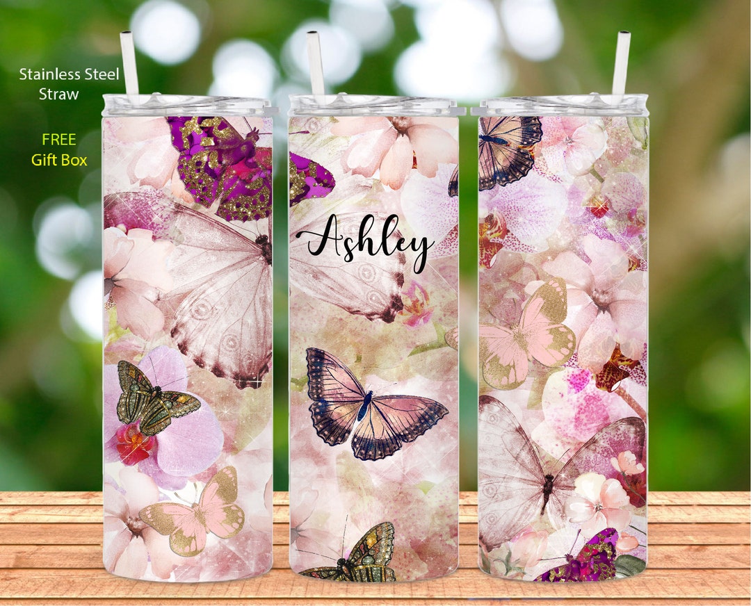 Butterfly Blush Pink Tumbler Personalized Tumbler Purple Butterfly ...
