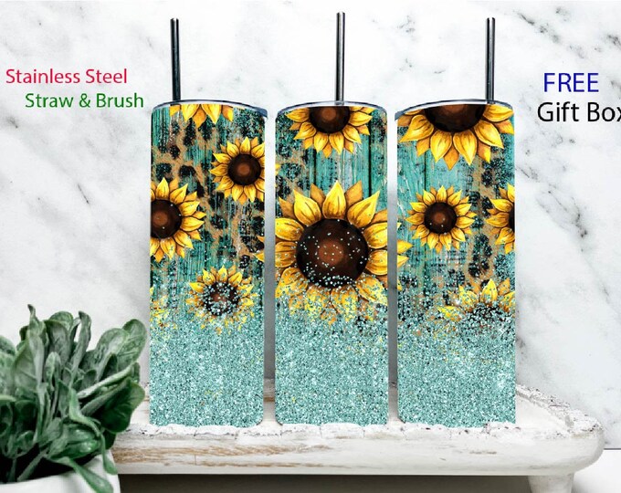 Personalized Teal Sunflower Tumbler Sunflower Tumbler Cup Teal ...