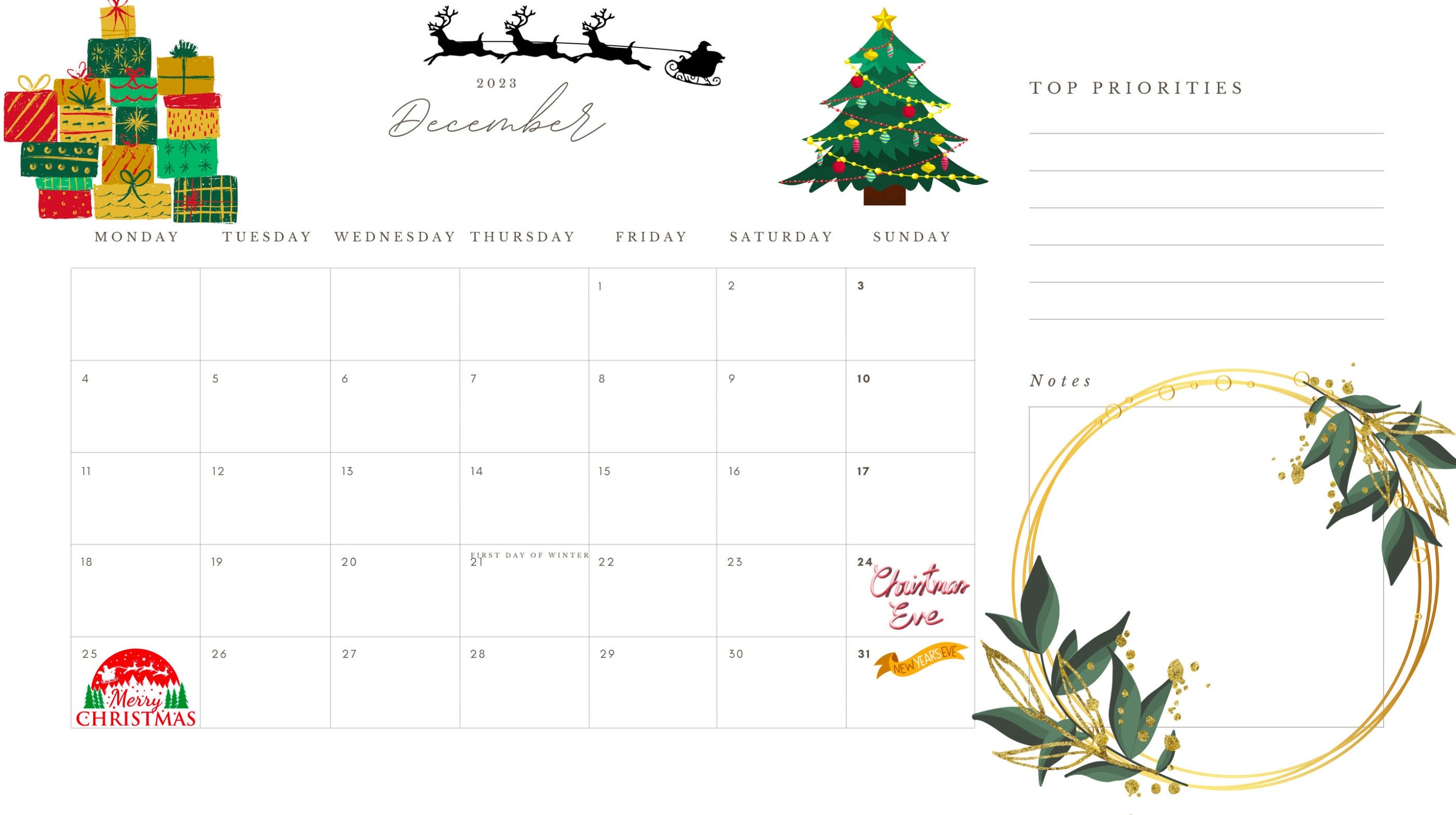Holiday Printable Calendar - Etsy