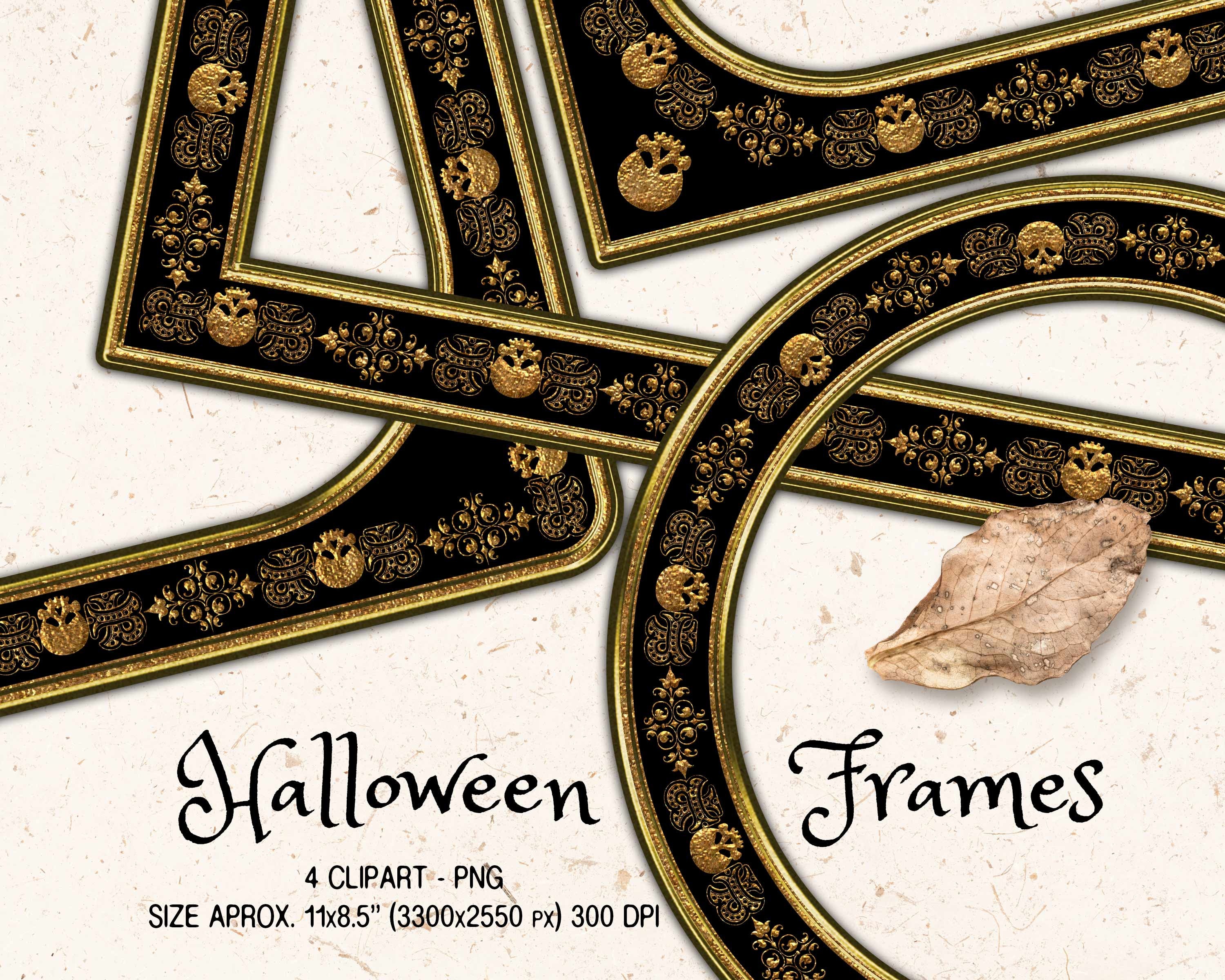 Halloween Skull Gold Frames Clipart, Digital Halloween Graphics ...