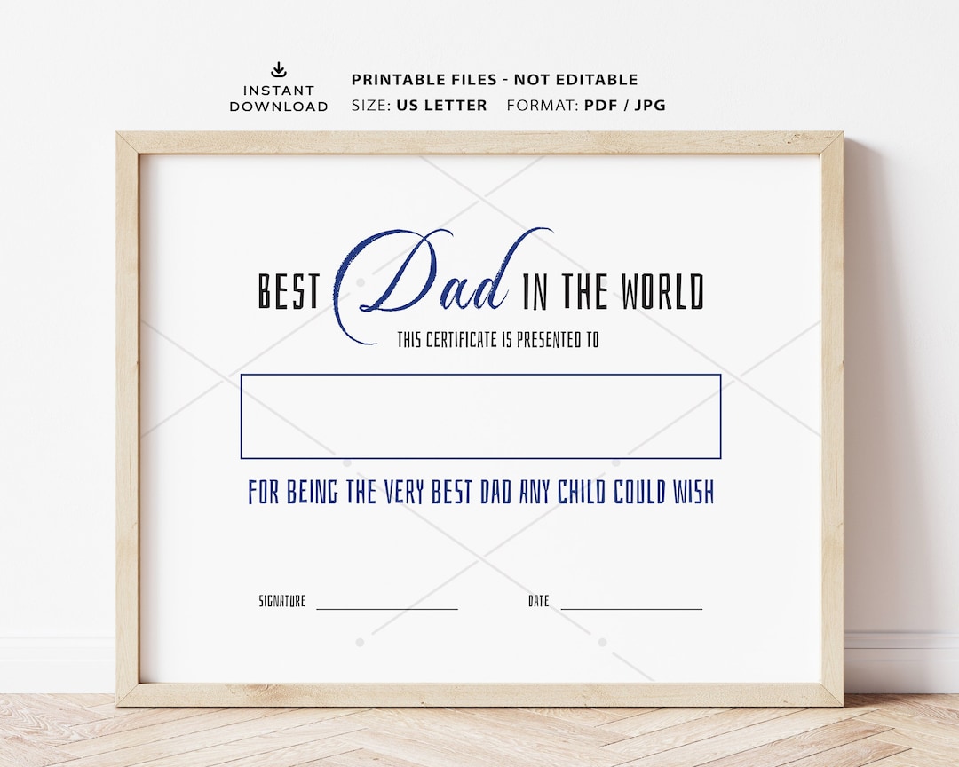 Printable Best Dad Award Certificate Gift for Dad Gift for - Etsy