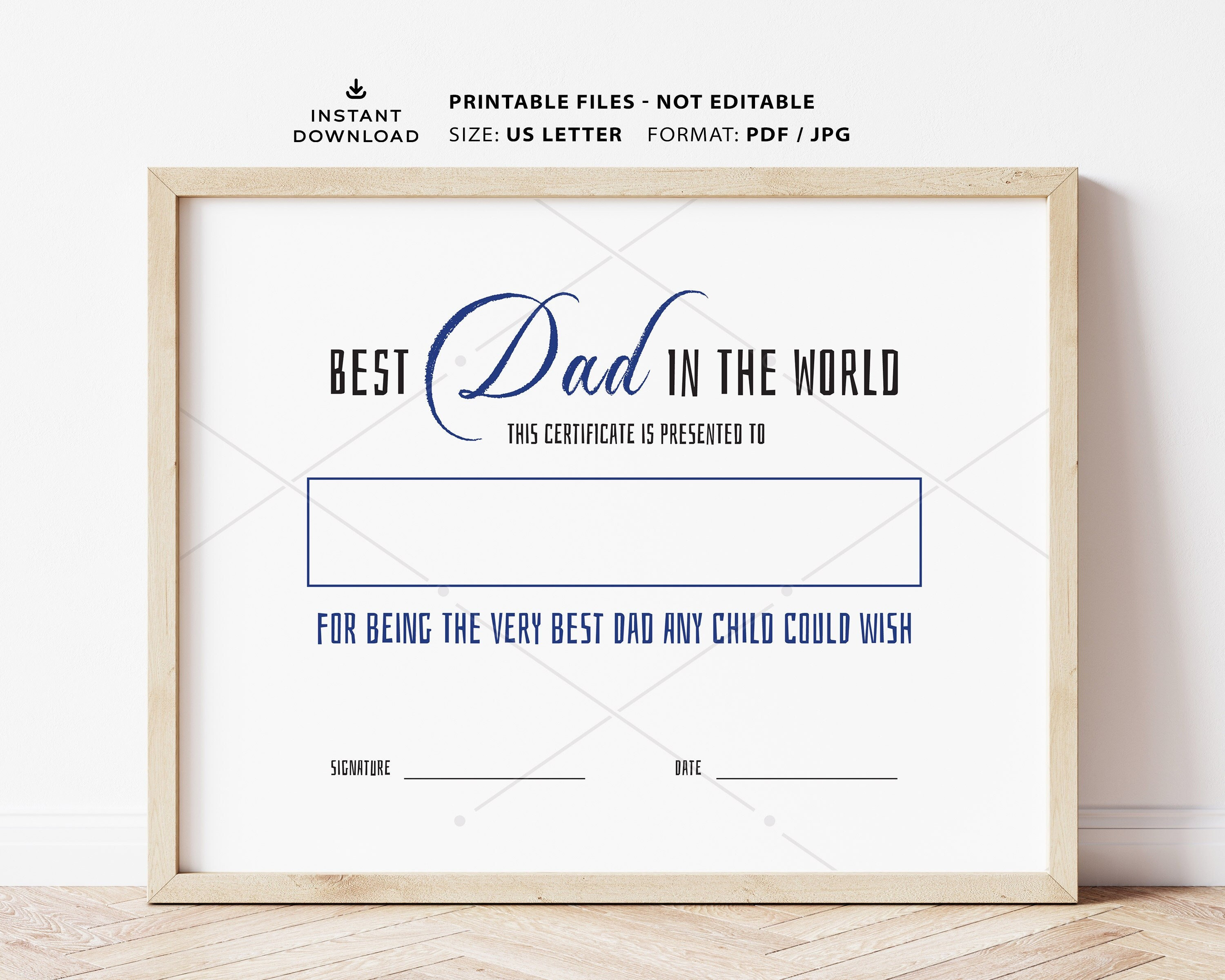Printable Best Dad Award Certificate Gift for Dad Gift for - Etsy