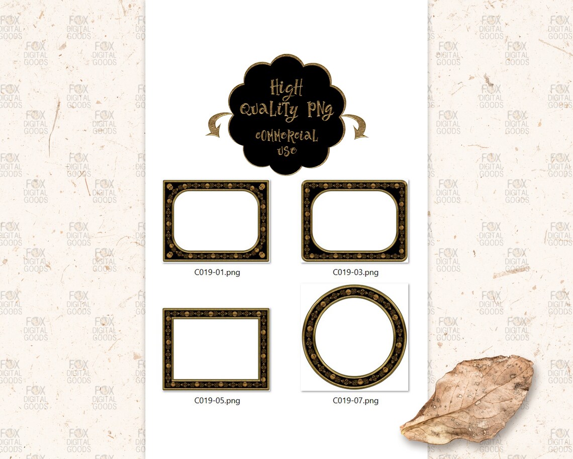 Halloween Skull Gold Frames Clipart, Digital Halloween Graphics ...