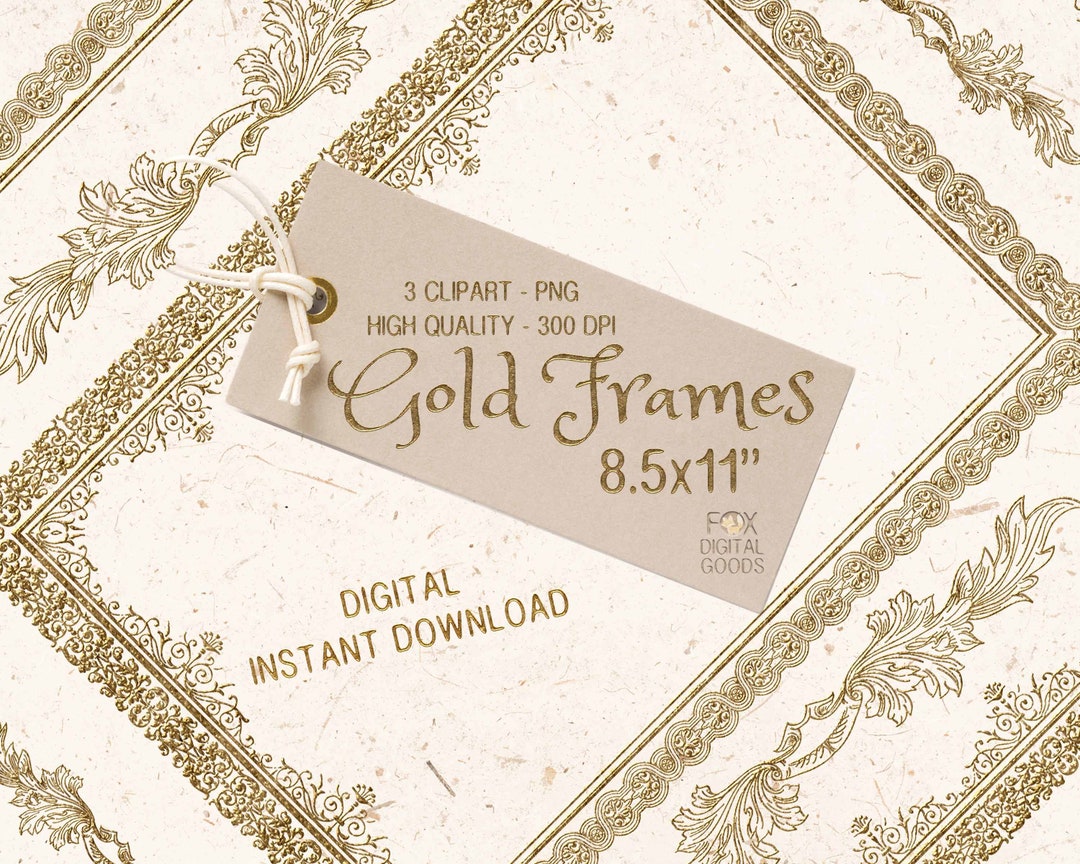 Gold Frames Letter Size PNG Transparent Clip Art Graphics, High Quality ...