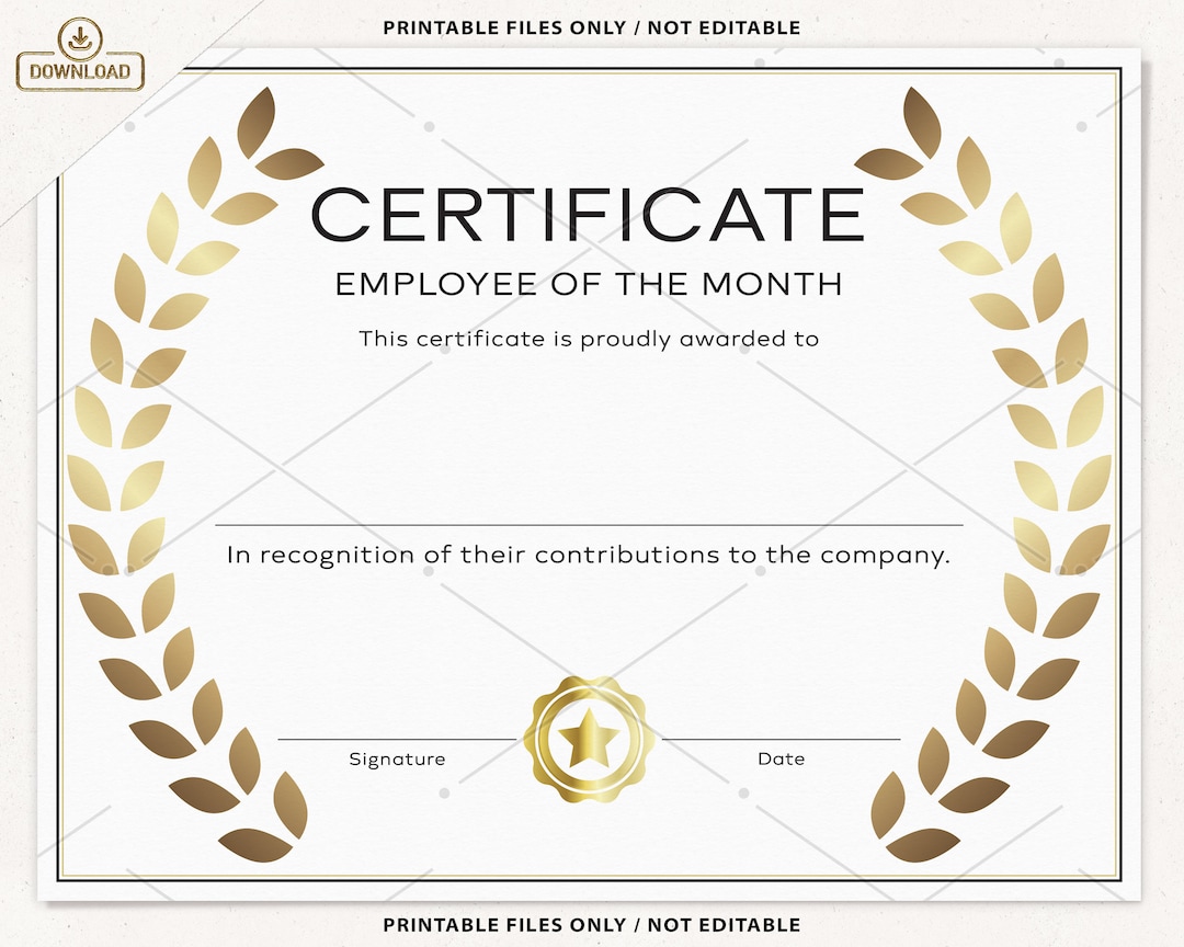 Printable Employee of the Month Award Employee Recognition - Etsy
