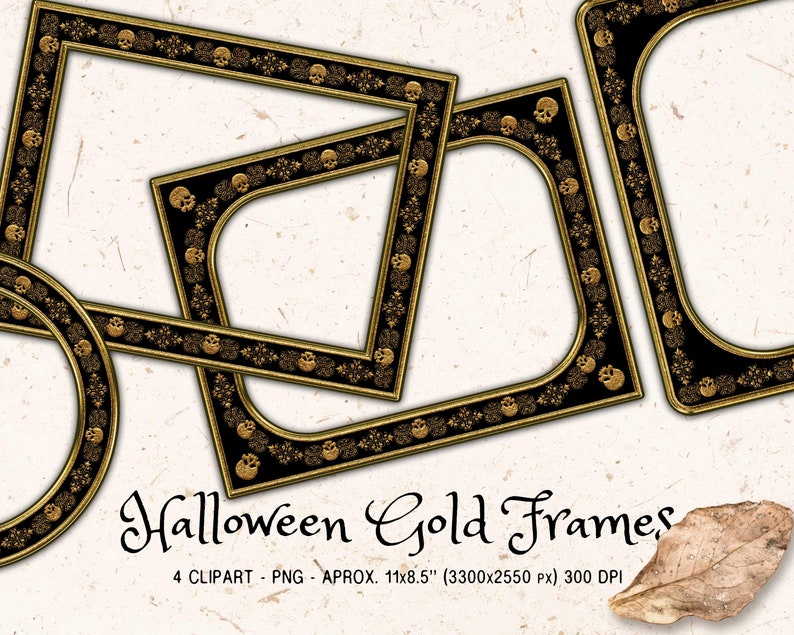 Halloween Skull Gold Frames Clipart, Digital Halloween Graphics ...