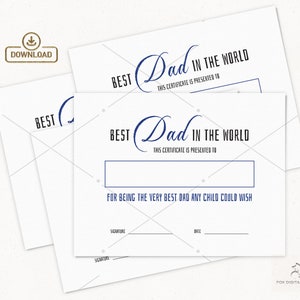 Printable Best Dad Award Certificate Gift for Dad Gift for - Etsy