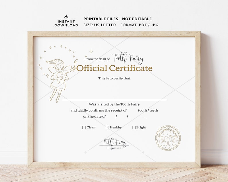 Printable Tooth Fairy Certificate First Tooth Lost Tooth - Etsy