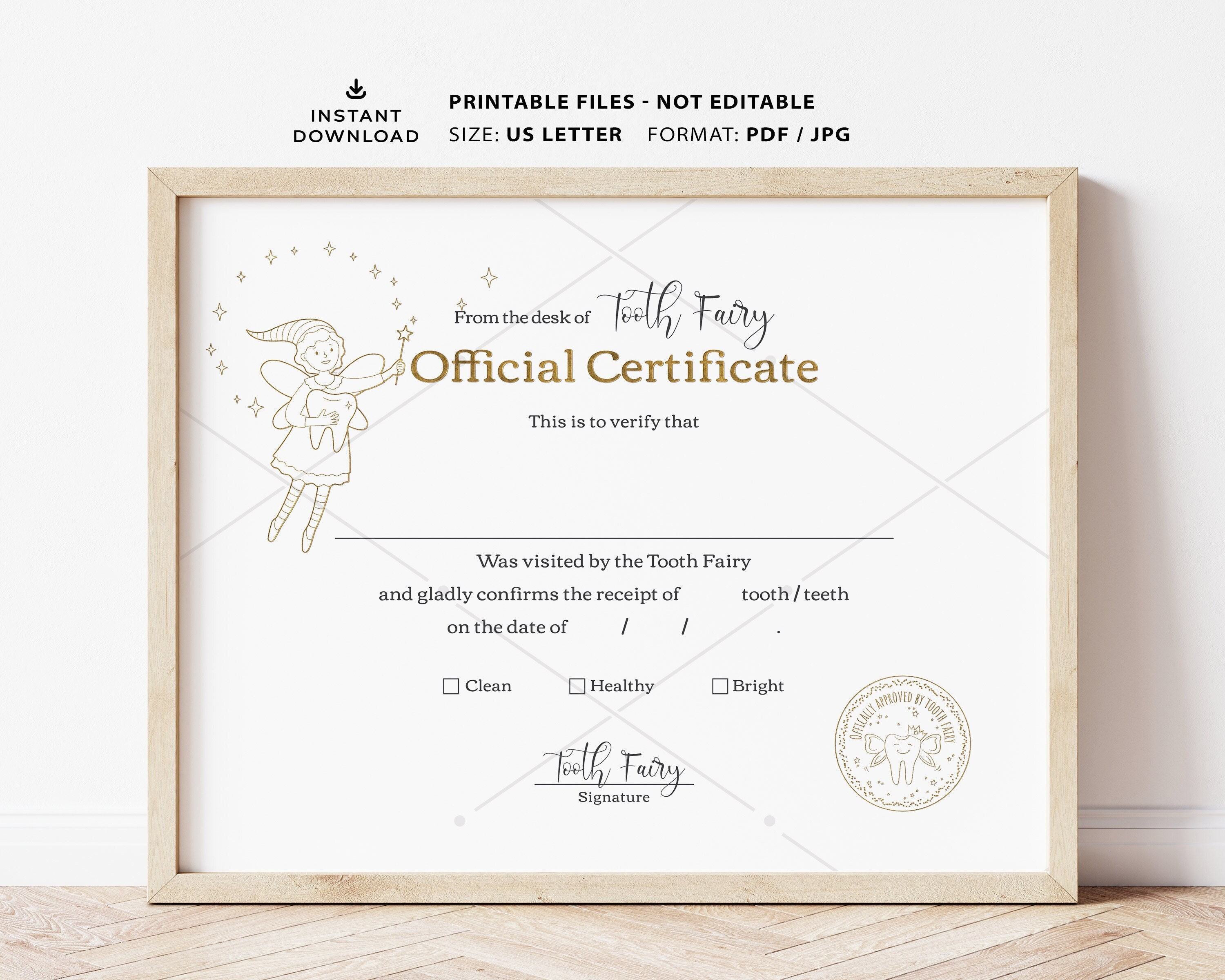 Printable Tooth Fairy Certificate First Tooth Lost Tooth - Etsy