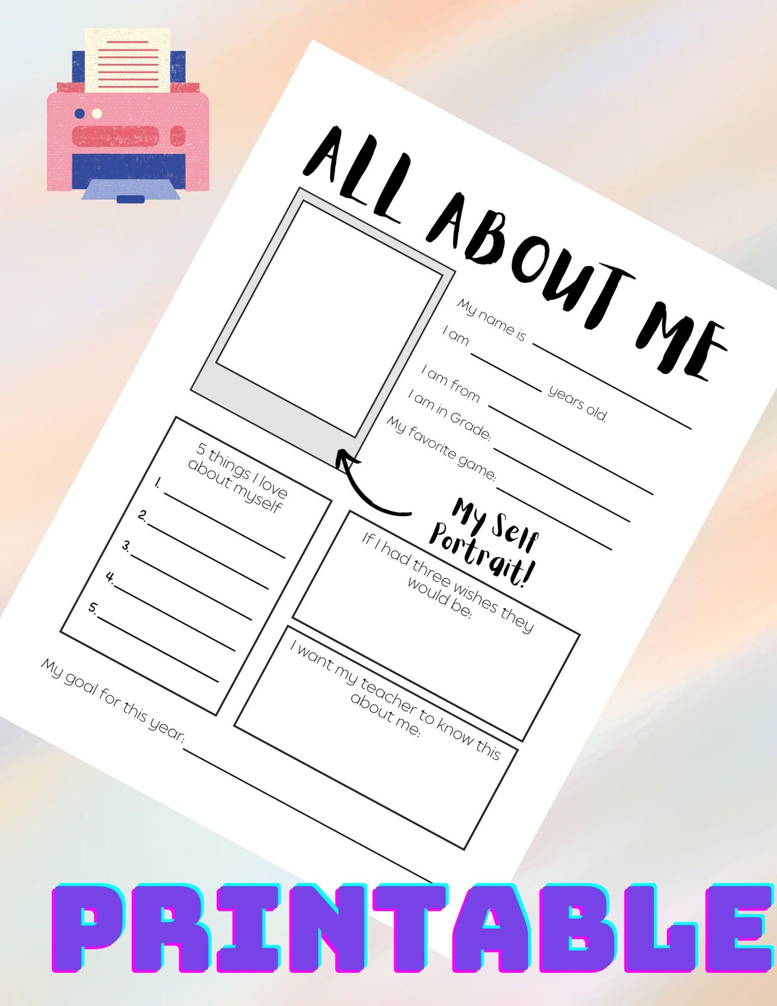 Back to School All About Me Worksheet - Etsy
