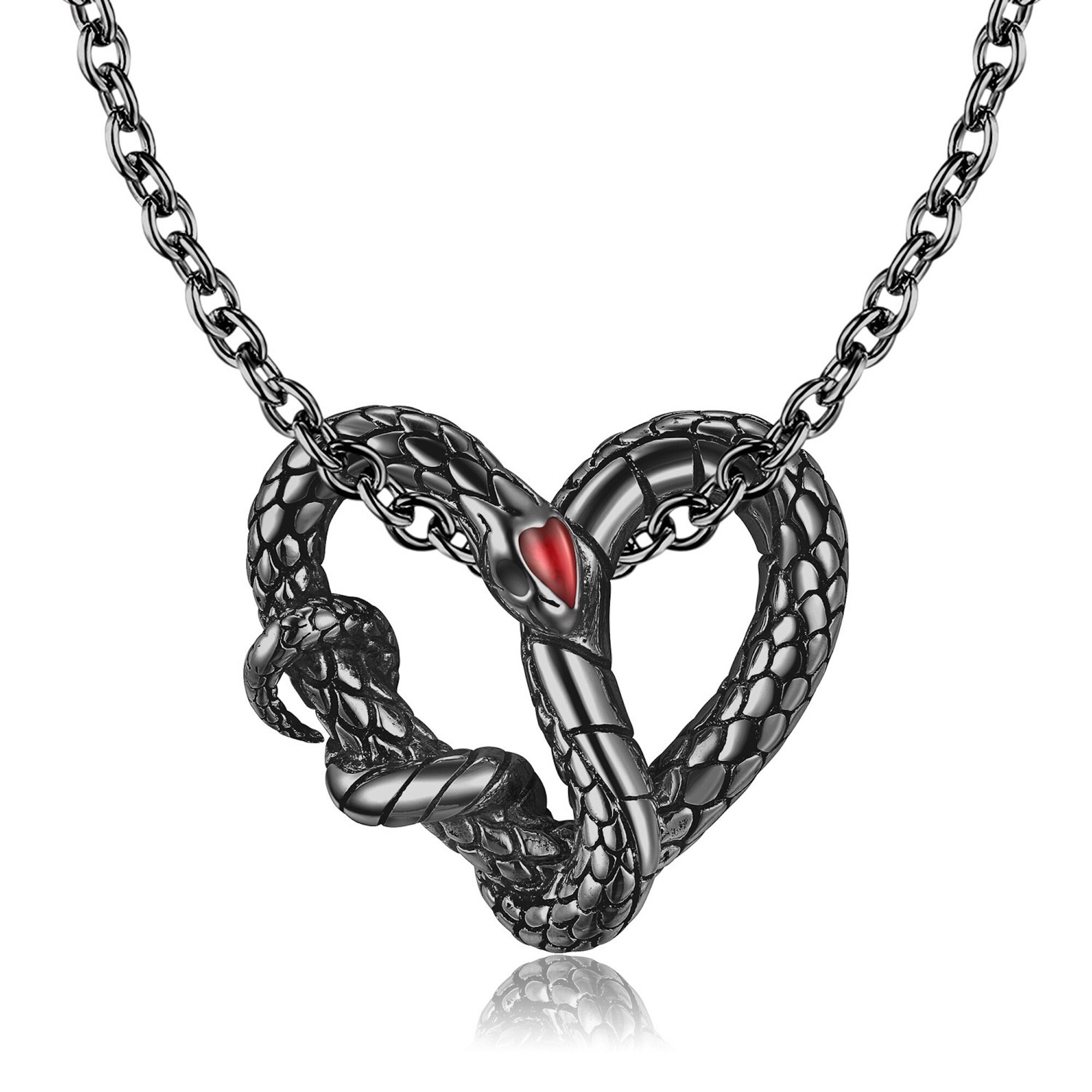 Snake Necklace, Heart-shaped Snake Necklace, S925 Sterling Silver, Dark ...